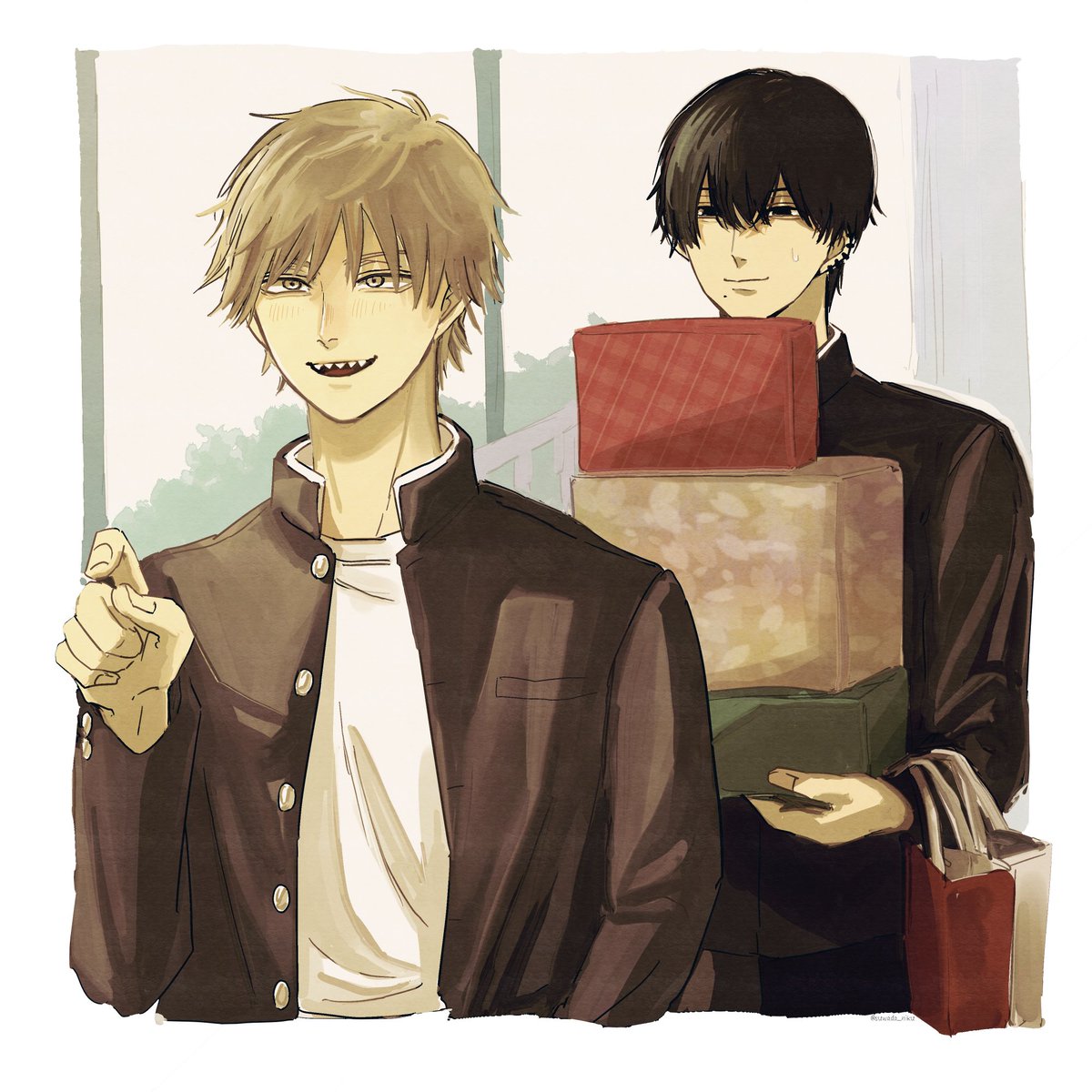 denji (chainsaw man) sharp teeth 2boys mole under mouth multiple boys ...