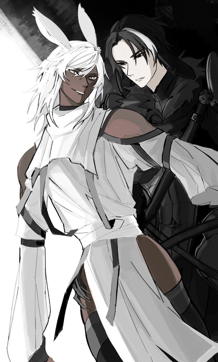 viera black hair white hair animal ears dark skin rabbit ears streaked ...