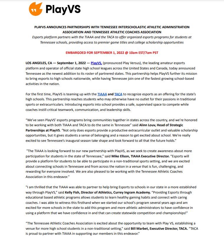 PlayVS on Twitter: "RT @TIAAA_Ad: FOR RELAESE: For the first time, PlayVS is teaming up with the ...