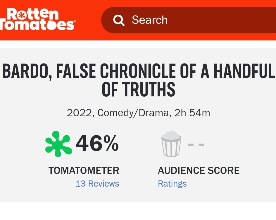 DiscussingFilm on Twitter: "Alejandro G. Iñárritu's 'BARDO' debuts on Rotten Tomatoes at 46% ...