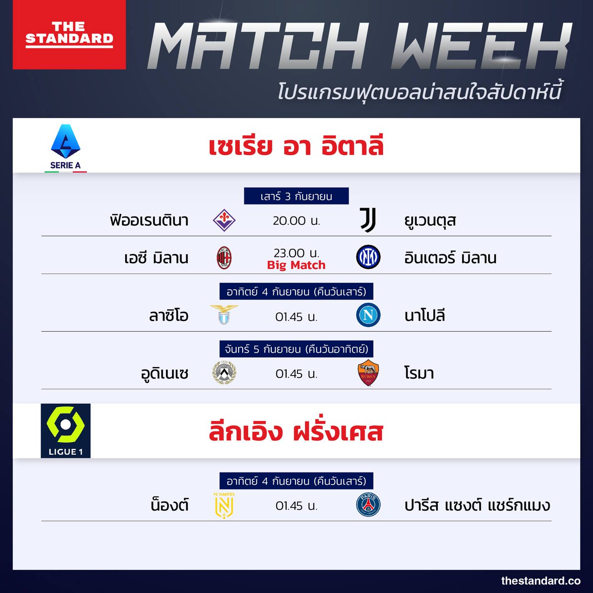 THE STANDARD on Twitter: "MATCHWEEK โปรแกรมฟุตบอลน่าสนใจสัปดาห์นี้ อ่านต่อ https://thestandard ...