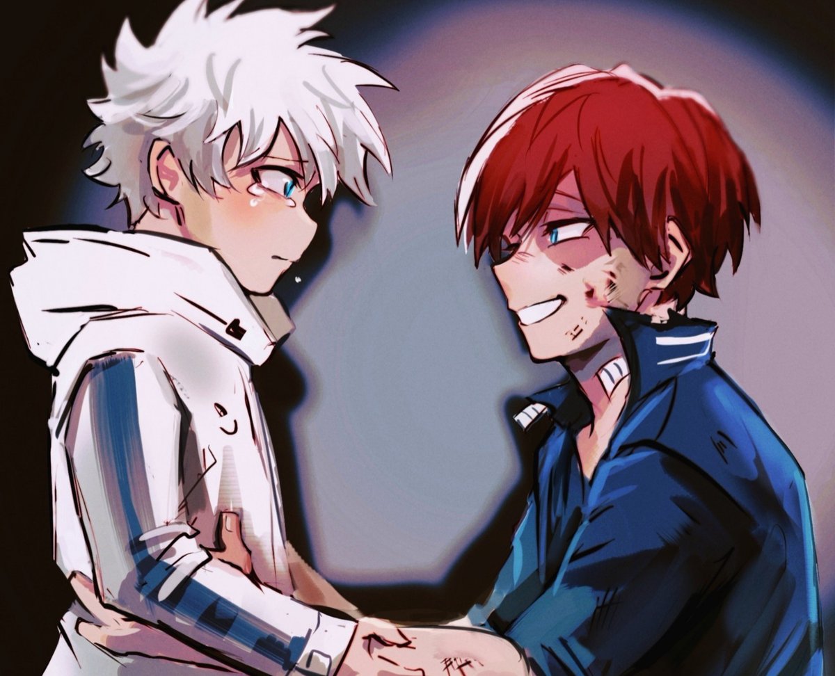todoroki shouto burn scar 2boys white hair male focus multiple boys red ...