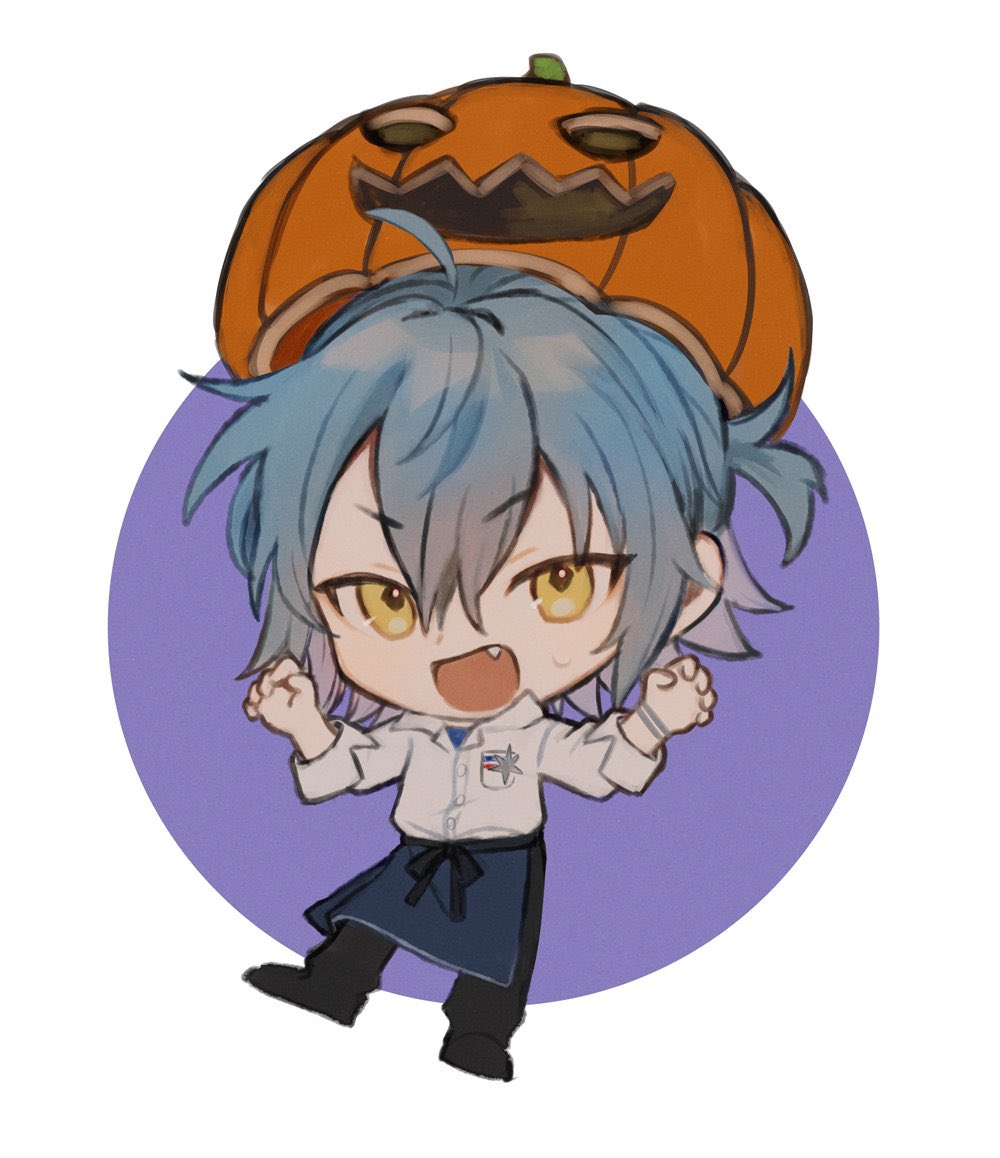 1boy male focus solo chibi yellow eyes apron claw pose illustration images