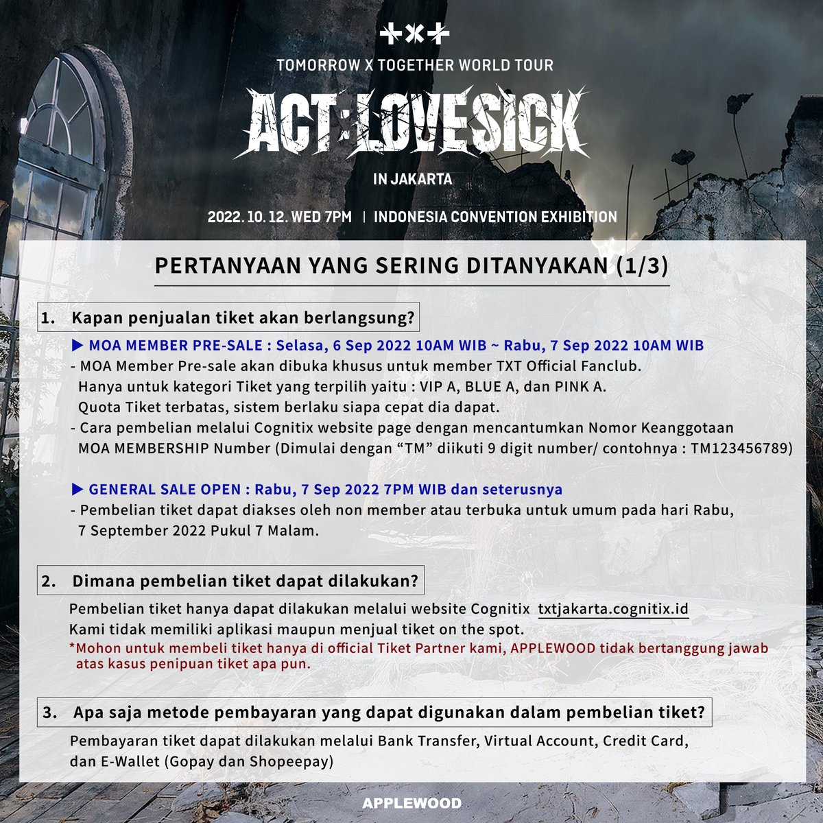APPLEWOOD on Twitter: "#TOMORROW_X_TOGETHER WORLD TOUR IN JAKARTA! 📌Q&A 📆 2022.10.12 WED 7PM 📍 ...