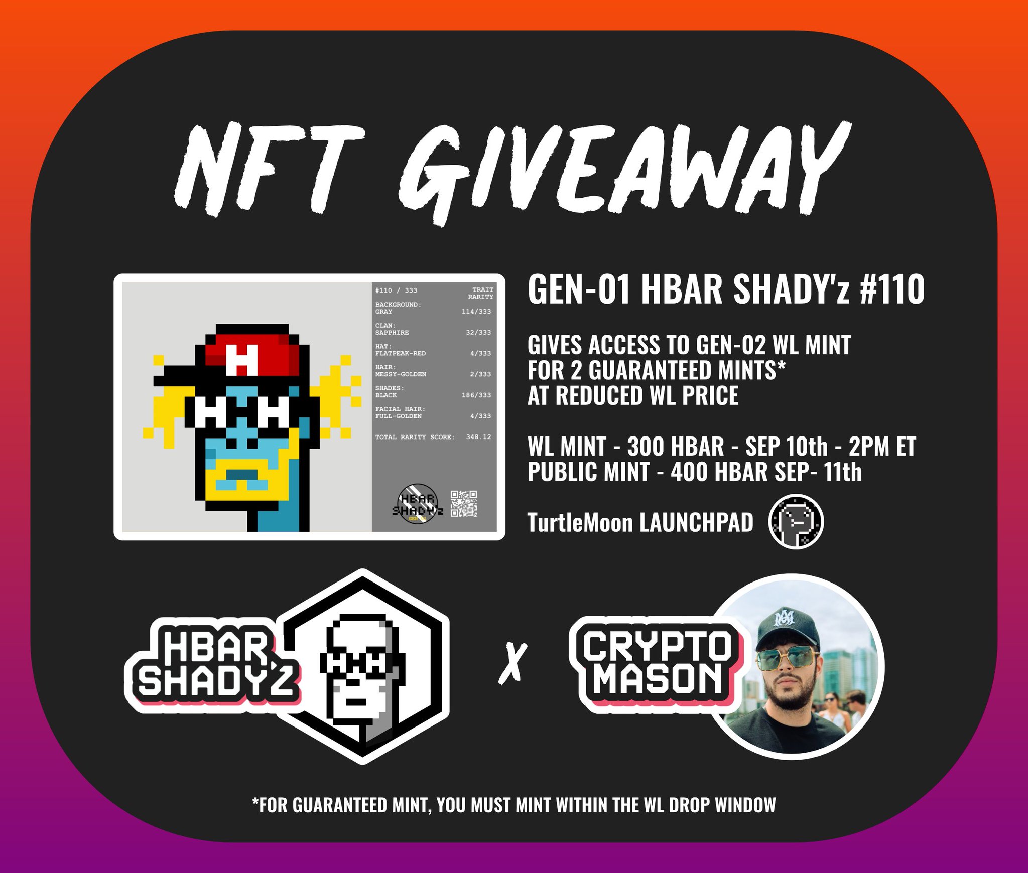 MASON VERSLUIS 🏆🔮 on Twitter: "BIG $HBAR NFT GIVEAWAY! 🔥 Giving away a Gen-01 @HBAR_SHADYz 👇 1 ...