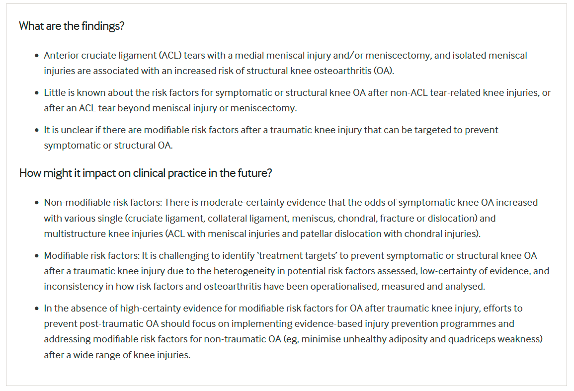 Physio Meets Science on Twitter: "Risk factors for knee osteoarthritis after traumatic knee ...