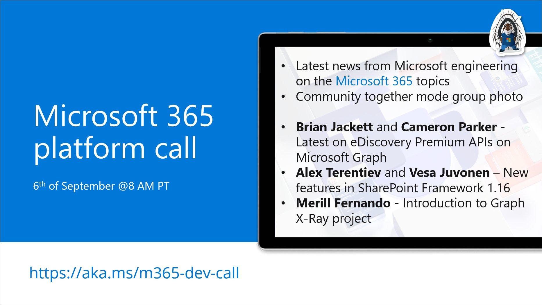 Microsoft 365 Developer on Twitter: "📆 Agenda for the #Microsoft365dev platform call 6th of ...