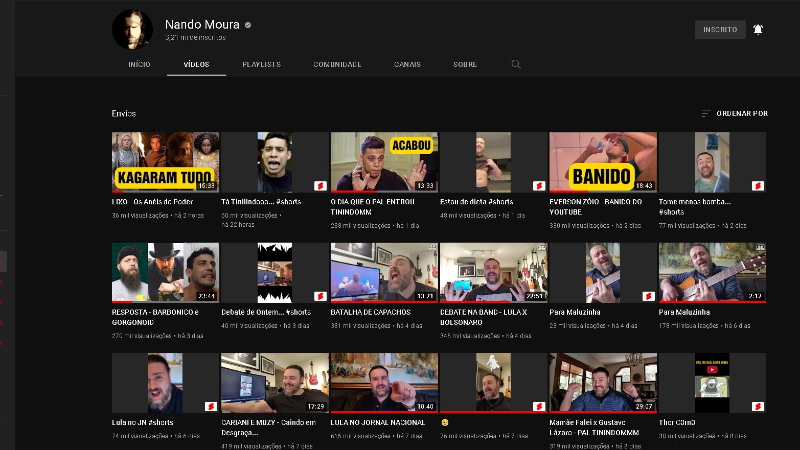 Allan dos Panos on Twitter: "O canal do Nando Moura Voltou! Pq tem um ...