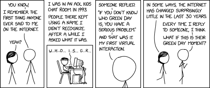 XKCD Comic on Twitter: "First Internet Interaction https://t.co/X1Grmeku4j https://t.co ...