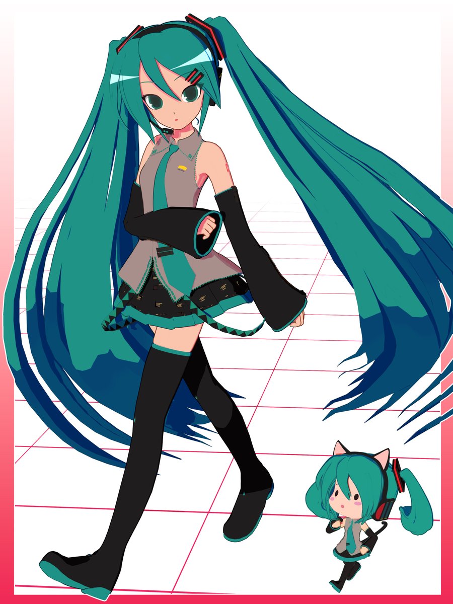 初音ミク「miku & kitty 03 #初音ミク #MikuMikuDance」|kioのイラスト
