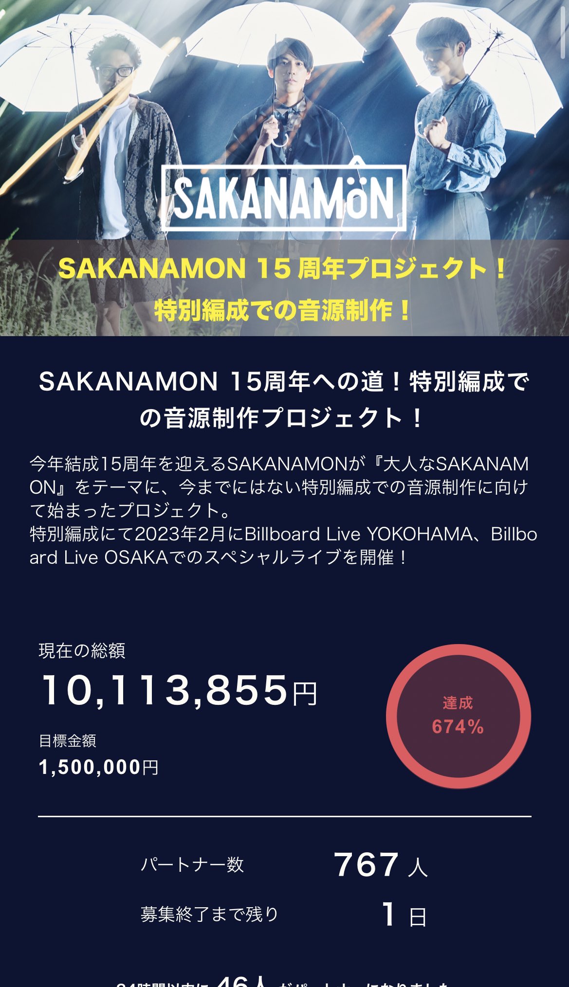 matsugu on Twitter: "#SAKANAMON クラウドファンディング1000万円達成ーーーっ！！！！おめでとう！！！！！！！ 15周年、そしてこれからの未来がますます輝かしい ...