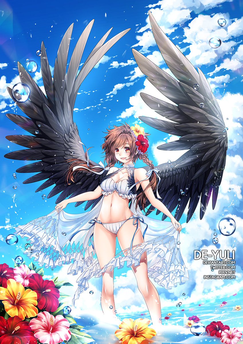 「Playing on the beach at late summer Oc, 」|de-yuli | COMMISSION OPENのイラスト