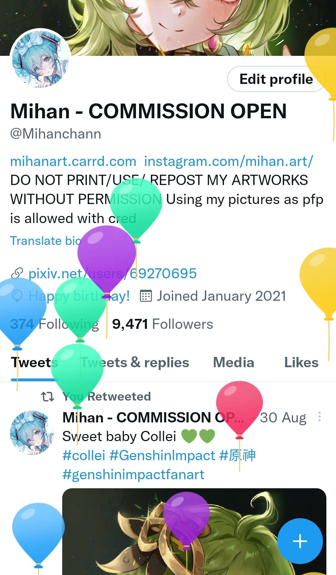 Mihan - COMMISSION CLOSED on Twitter: "Yayyyyyy i finally see balloons on my twitter.🥳🥳🥳 https ...