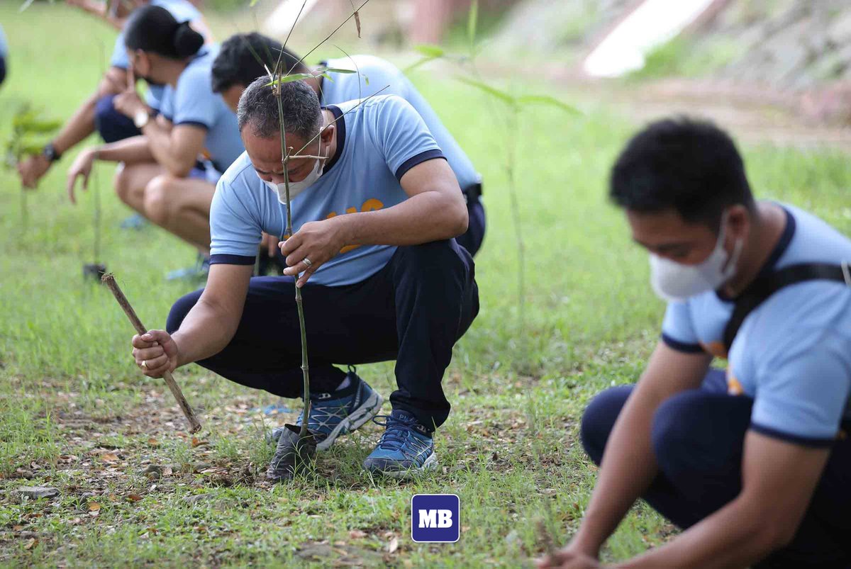 Marikina City police officers participate in a bamboo tree planting ...