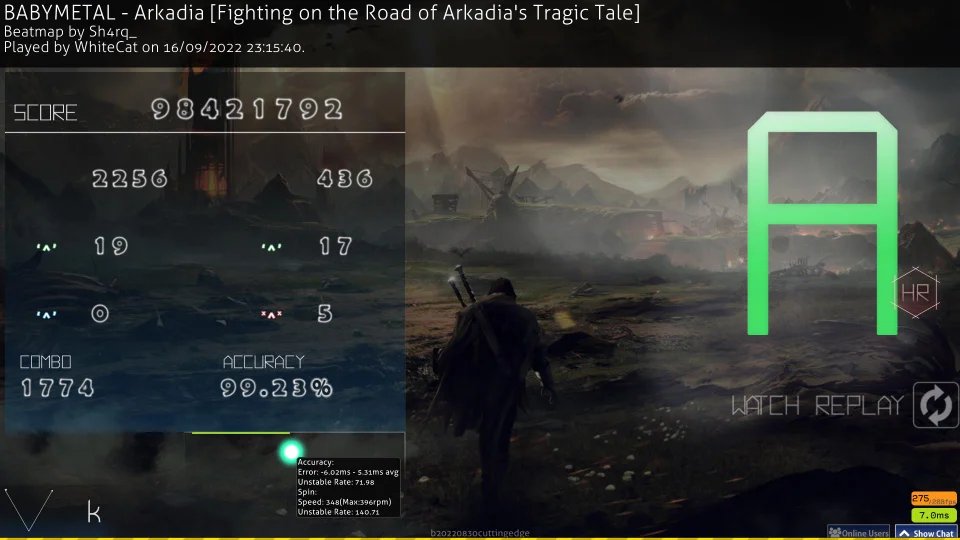 osu! Scores of the Day on Twitter: "Other score is WhiteCat's HR play on Arkadia for 810pp and ...