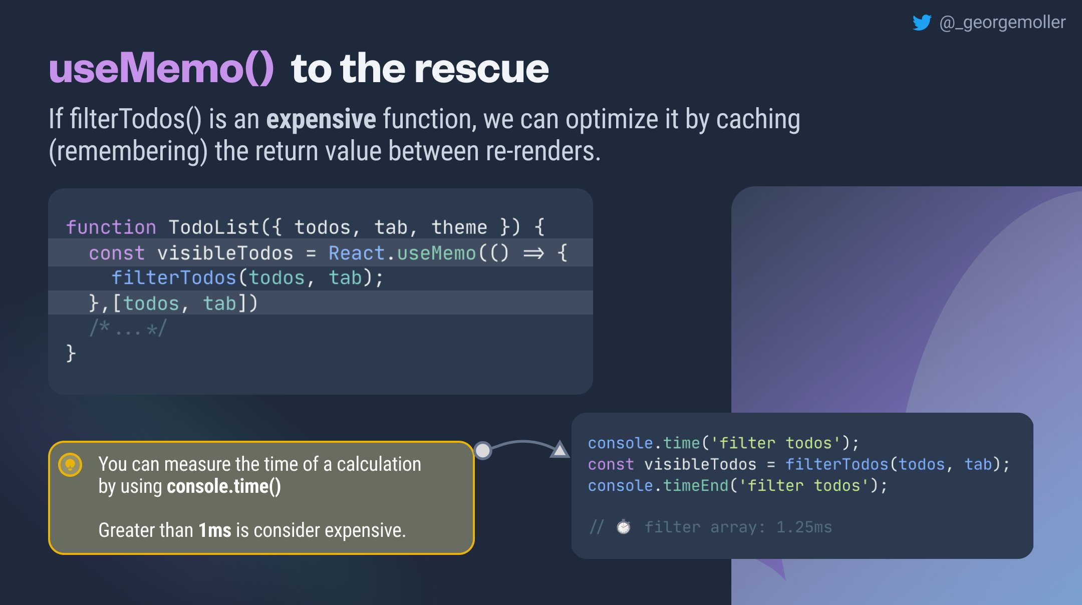 George Moller on Twitter: "🪝 Quick introduction to useMemo() hook in React ↓ 1/5 https://t.co ...
