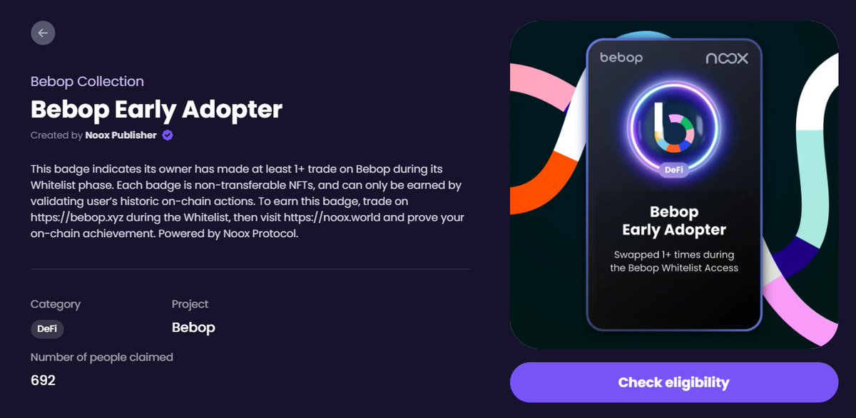 Let's claim @bebop_dex's early supporter badges on @noox_world 3 Badges to claim: 1️⃣ Bebop ...