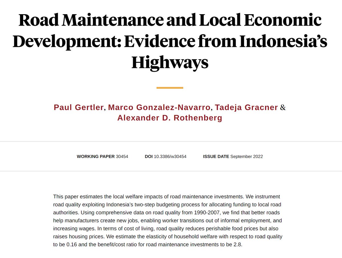 NBER on Twitter: "Better roads help manufacturers create new jobs, enabling worker transitions ...