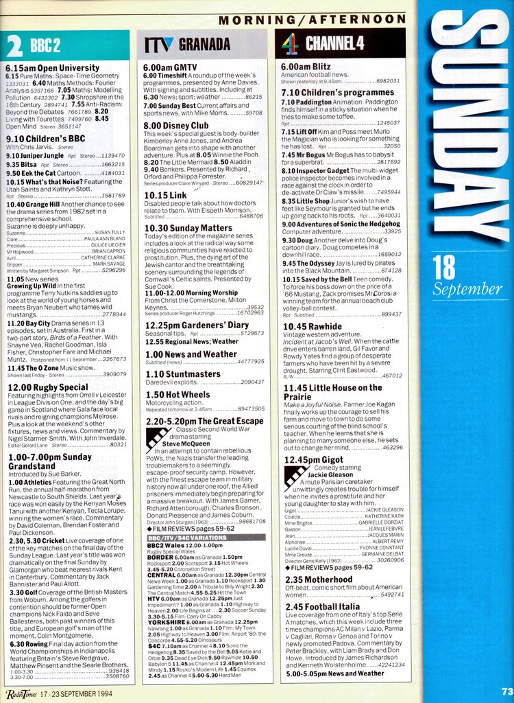 Graeme Wood on Twitter: "TV📺18/9/94 ITV 2.20:Film - The Great Escape 5.20:Dr Quinn Medicine ...