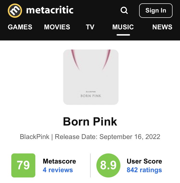 Update KGirls 💗 on Twitter: "Verdinha!! BORN PINK do BLACKPINK debutou com 79 no Metacritic."