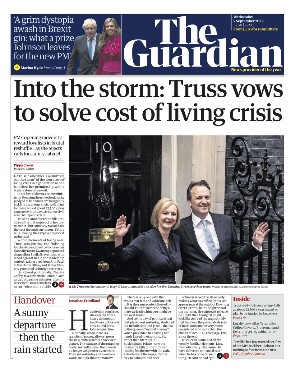 Guardian front page, Wednesday 7 September 2022 – Into the storm: Truss ...
