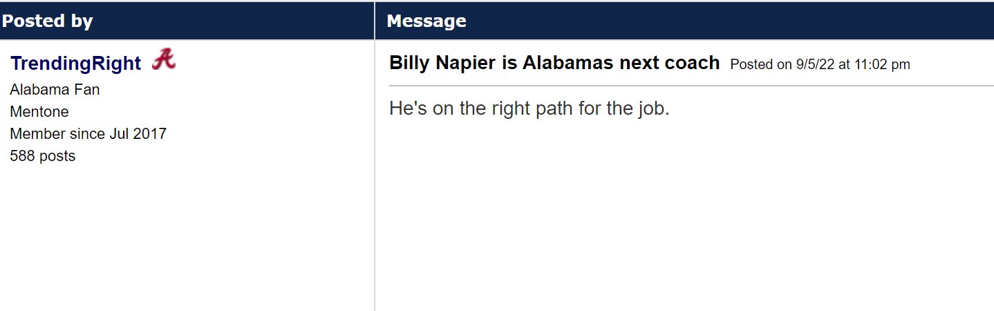 Message Board Geniuses on Twitter: "#Alabama fan think Billy Napier will be #Bama's next head ...