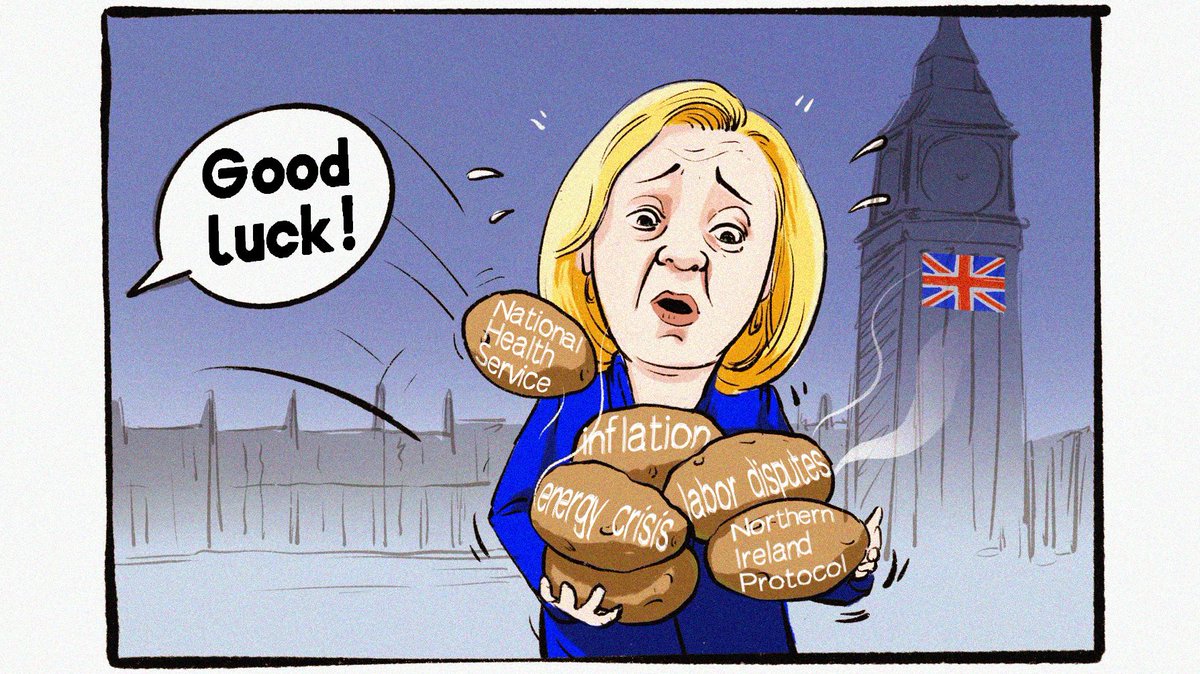 UK's new prime minister and her hot potatoes #CGTNOpinion #cartoon # ...