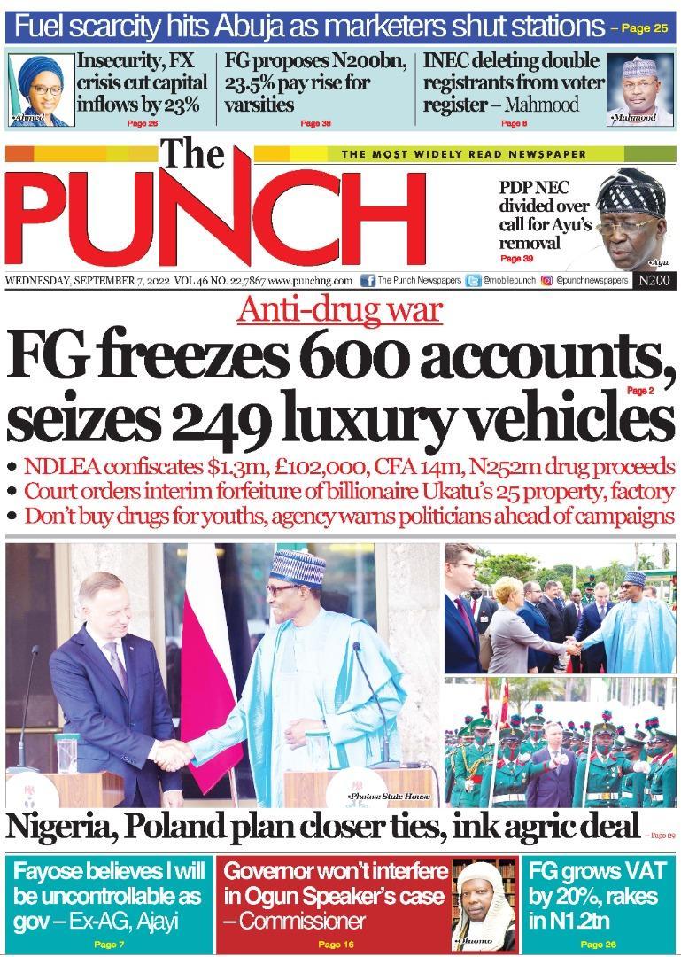 Punch Newspapers on Twitter: "SEPTEMBER 7 - HEADLINES https://t.co/9hOq7fPsHJ" / Twitter