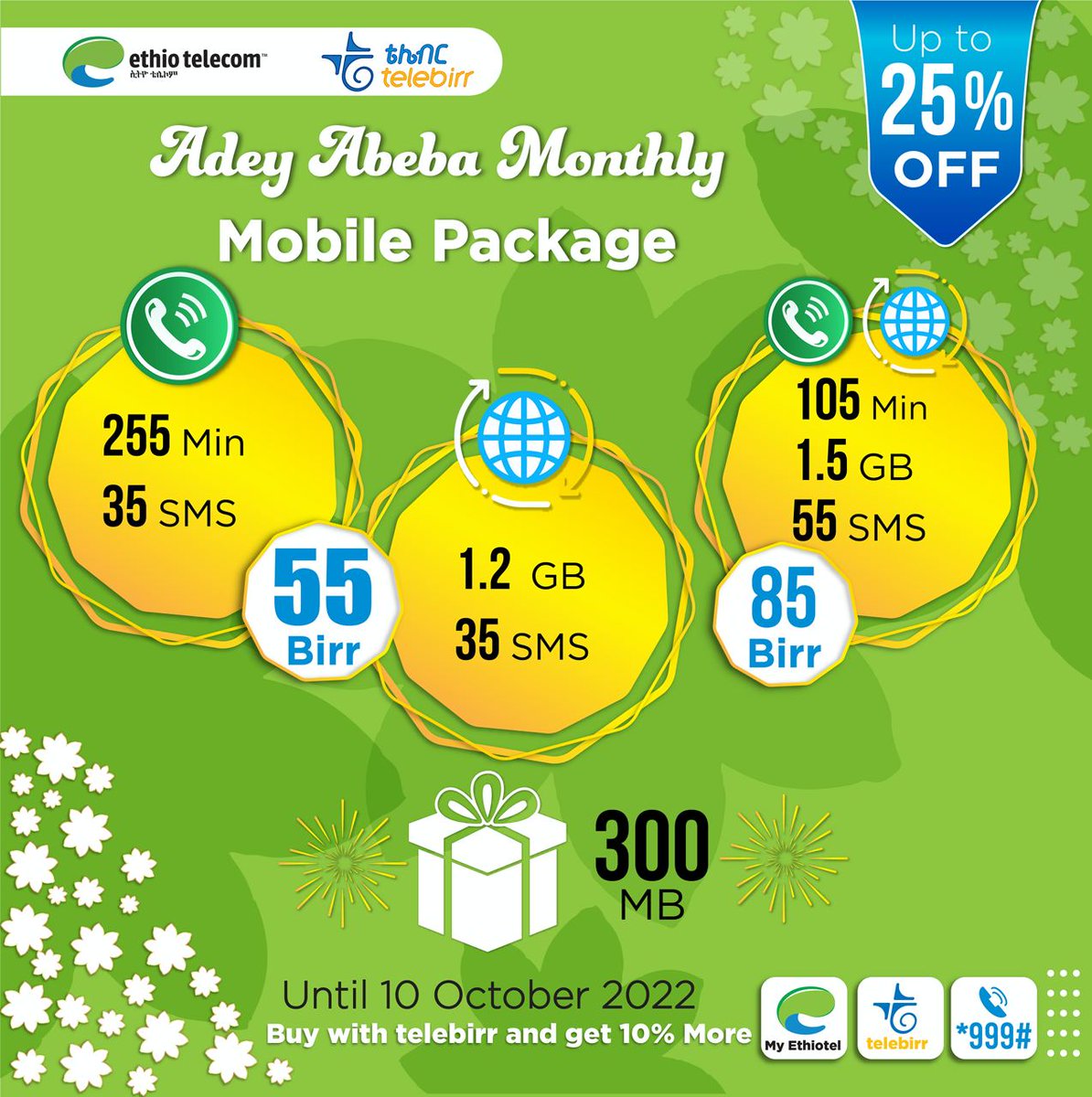 Ethio telecom on Twitter: "Time to celebrate the new year with up to 25% discounted Adey Abeba ...