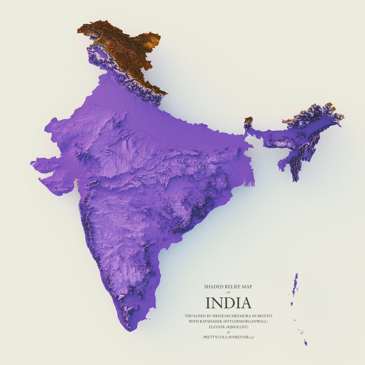 OnlMaps on Twitter: "RT @researchremora: A shaded relief map of India with a new colour palette ...