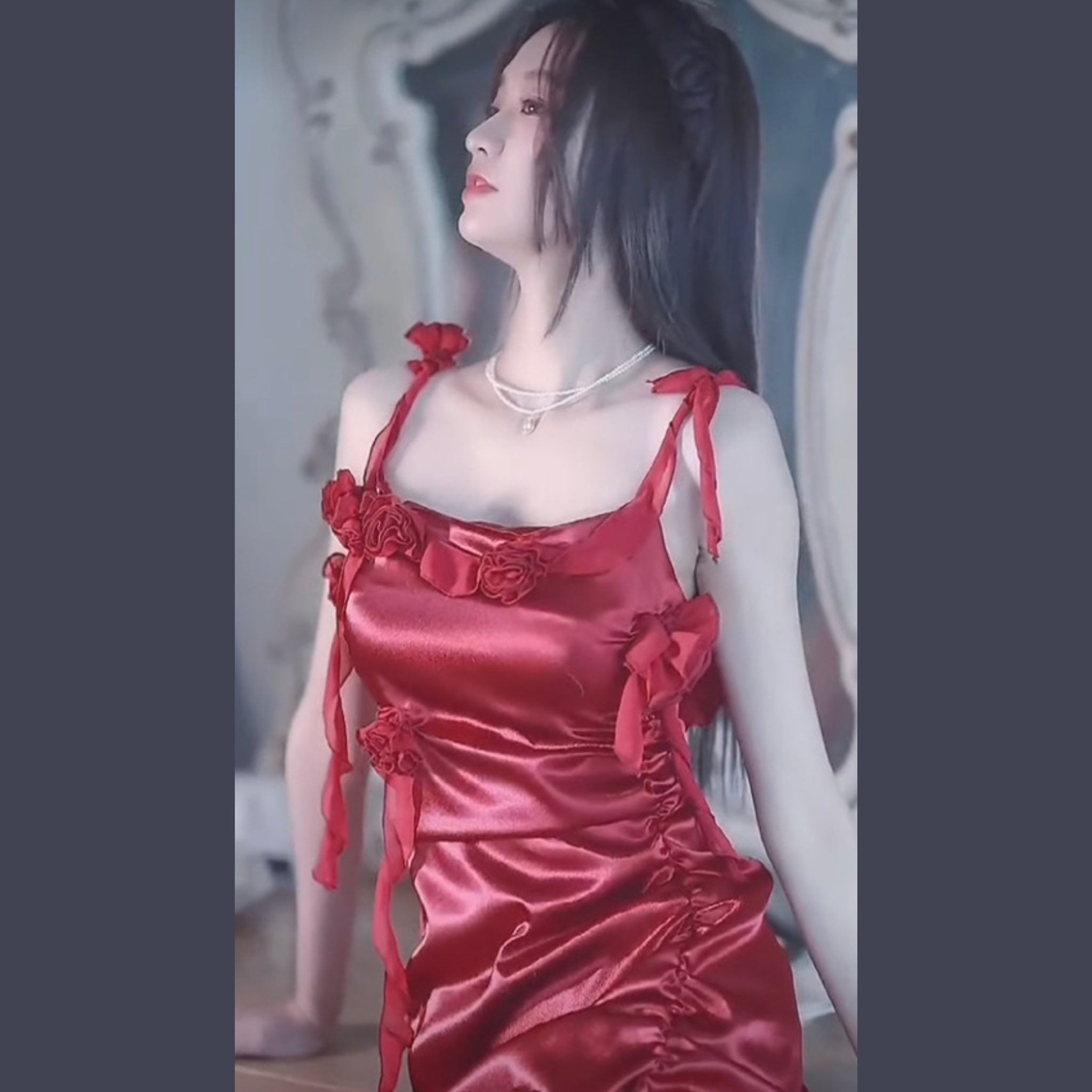 Satin Goddess On Twitter Red Satin Girl ️ Satindress Satin Sexy