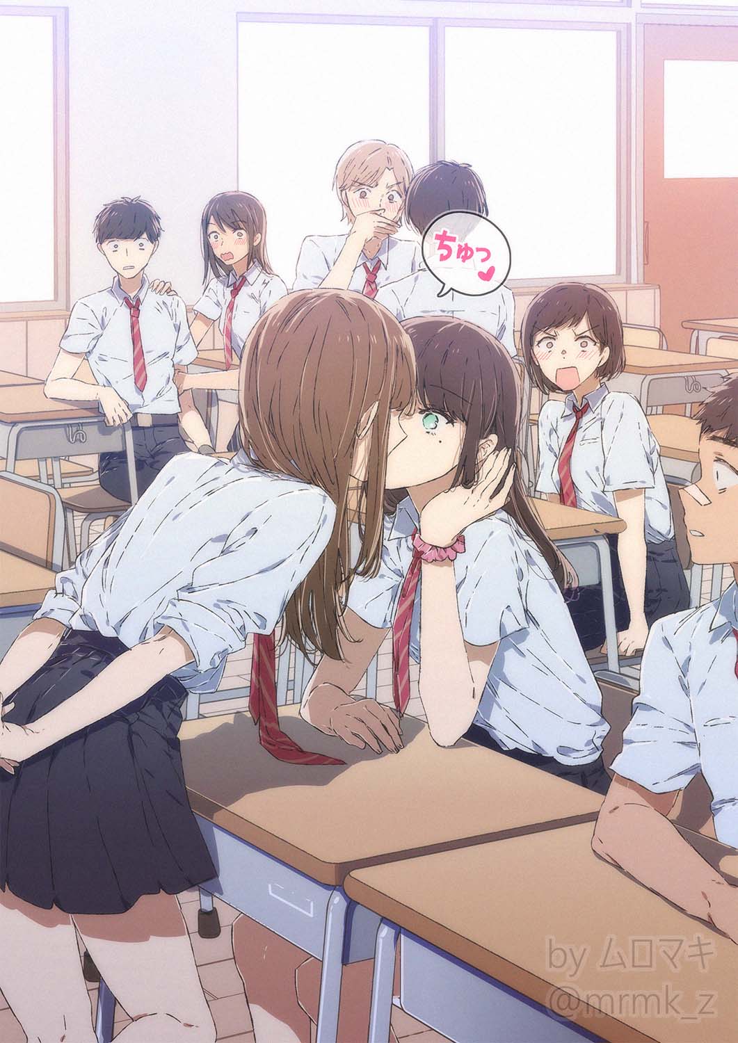 ムロマキ@DoKomi 3H12 on Twitter: "50日目 同級生の前で #100日チャレンジ #100日百合チャレンジ #必ずキスする百合 https://t.co ...