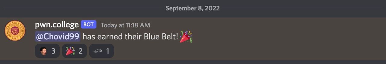 Chovid99 on Twitter: "Finally, I get my blue belt in @pwncollege. Thank you so much @Zardus and ...