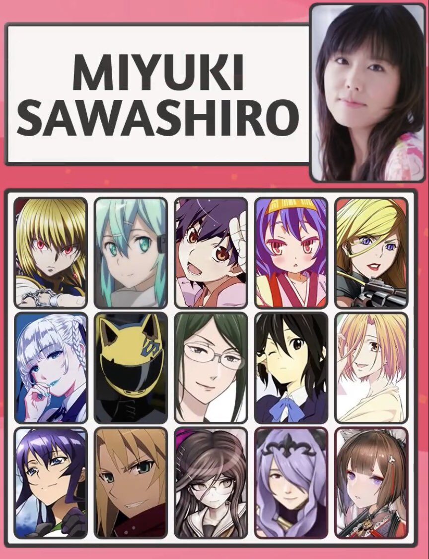 Mafu on Twitter: "Algunos de los personajes a los que les ha dado voz Miyuki Sawashiro y ...
