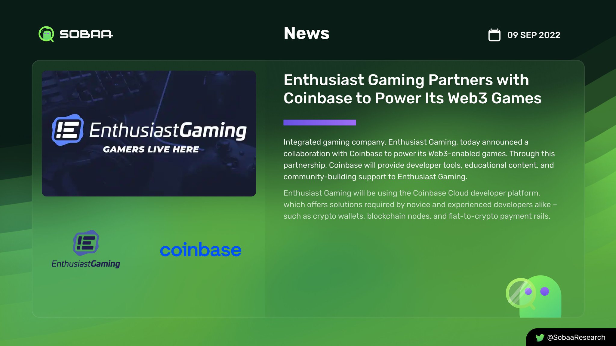 Sobaa - NFTs Deep Research on Twitter: "Enthusiast Gaming Partners with Coinbase to Power Its ...