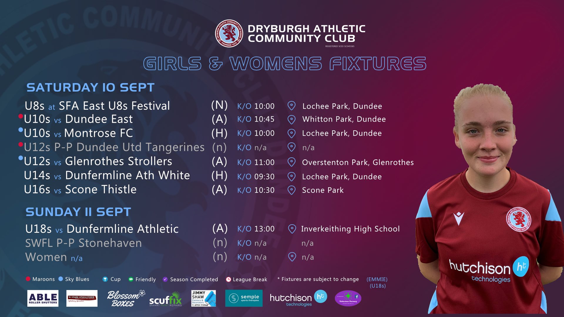 Dryburgh Athletic Girls & Women on Twitter: "🗣 Here’s all our Girls and Womens weekend fixtures ...