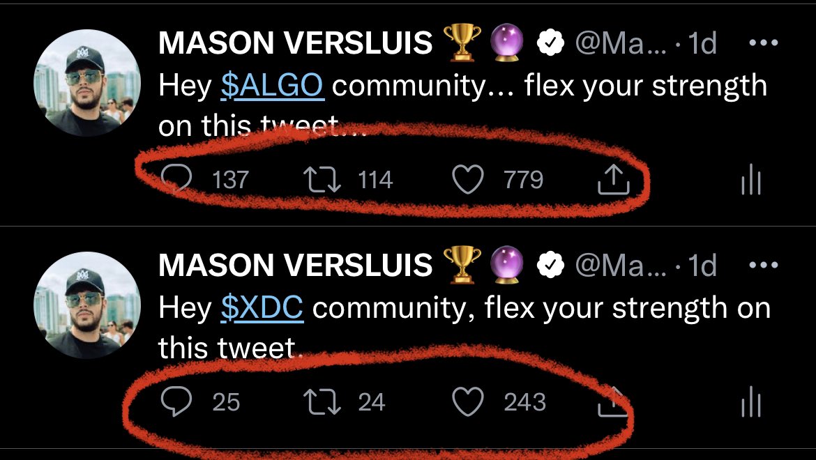 MASON VERSLUIS 🏆🔮 on Twitter: "Wow $ALGO community is so strong… SMOKED the $XDC community 👀 ...