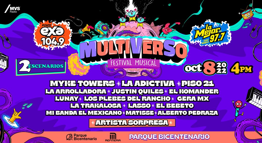 Exa FM on Twitter: "🚨EL CARTEL OFICIAL DEL FESTIVAL MULTIVERSO LLEGÓ 🚨 Conoce las estrellas que ...