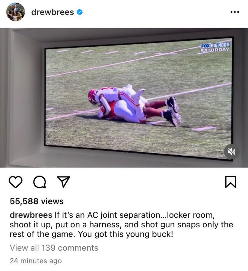 Bleacher Report on Twitter: "Drew Brees with some pointers after Quinn Ewers' apparent shoulder ...