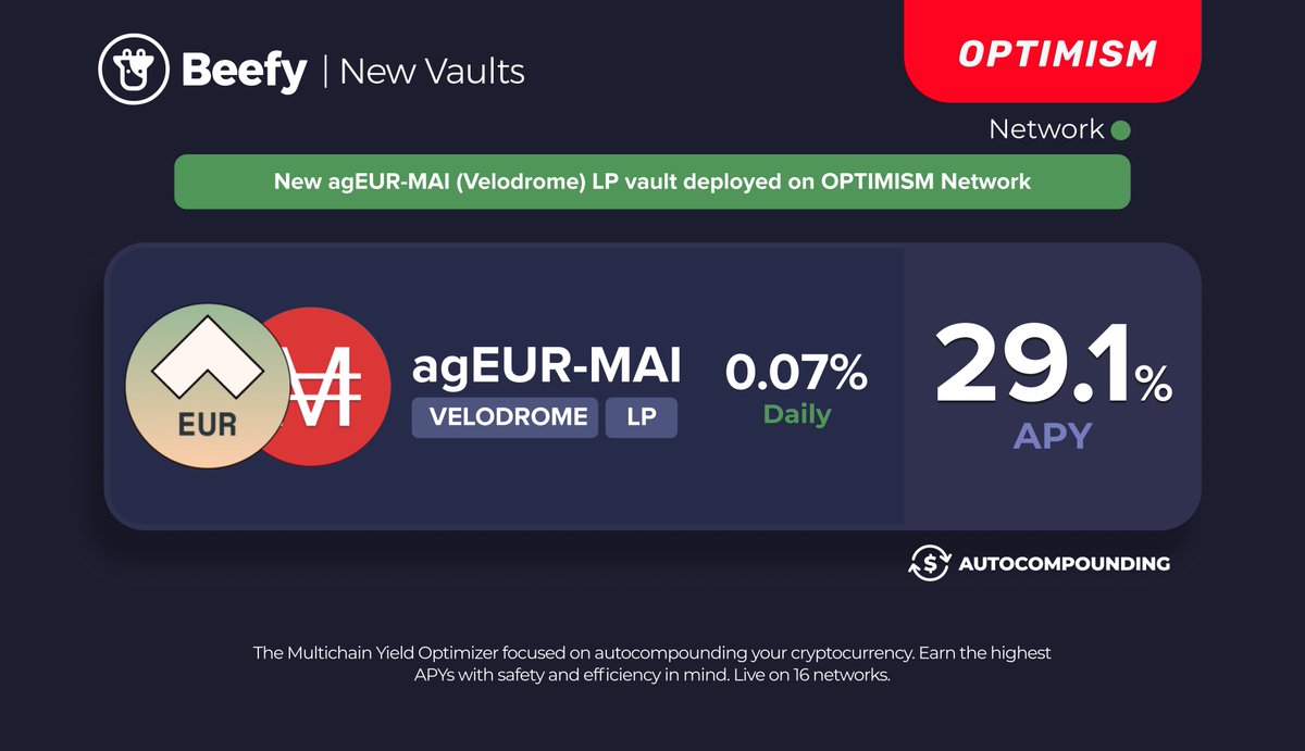 Beefy on Twitter: "Where's all my OP Nerds? 🔴 $agEUR - $MAI LP: 29.1% APY 👉 https://app.beefy ...