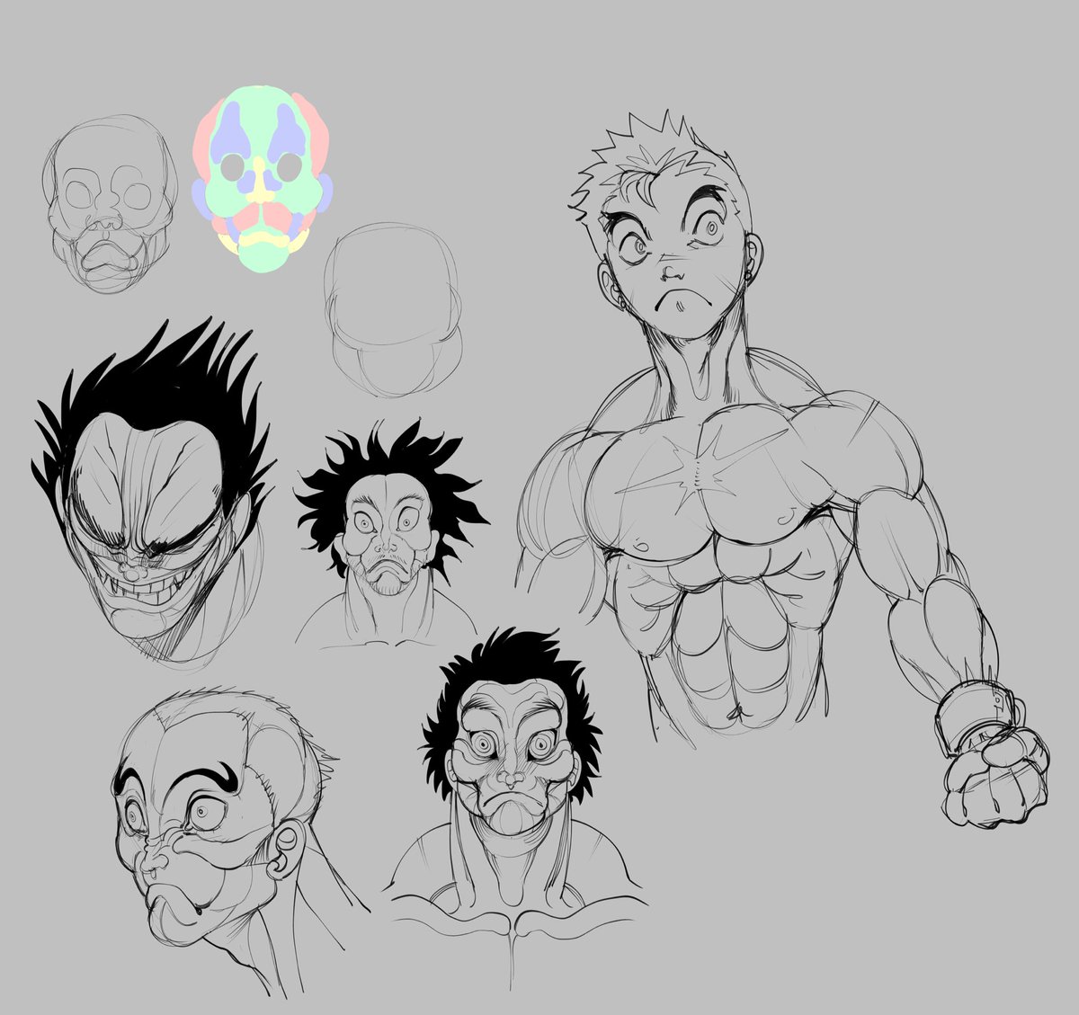 「Some Baki-style face studies, and muscle」|𝓠𝓾𝓲𝔃𝔃𝔂の漫画