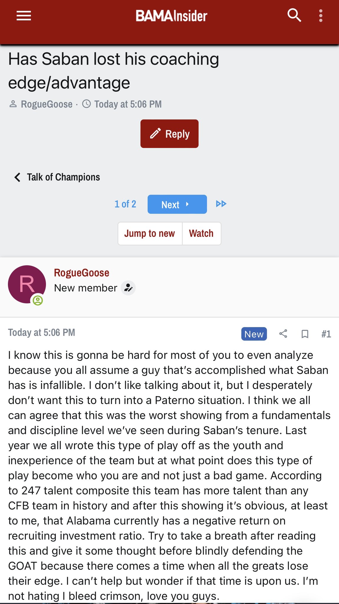 Message Board Geniuses on Twitter: "#Alabama fans are wondering if Nick Saban has lost it. # ...