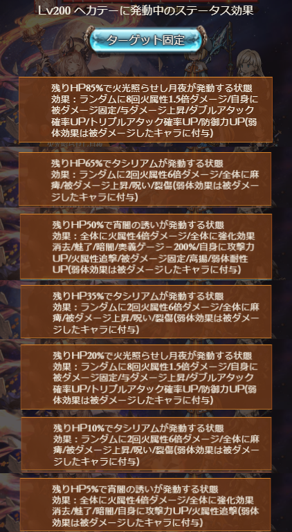 グラブル攻略@gamewith On Twitter 【ヘカテー200hell】 Hp約5億7750万ct2 通常攻撃全体 85 8回ダメ敵被ダメ固定与ダメ上昇data・防御up