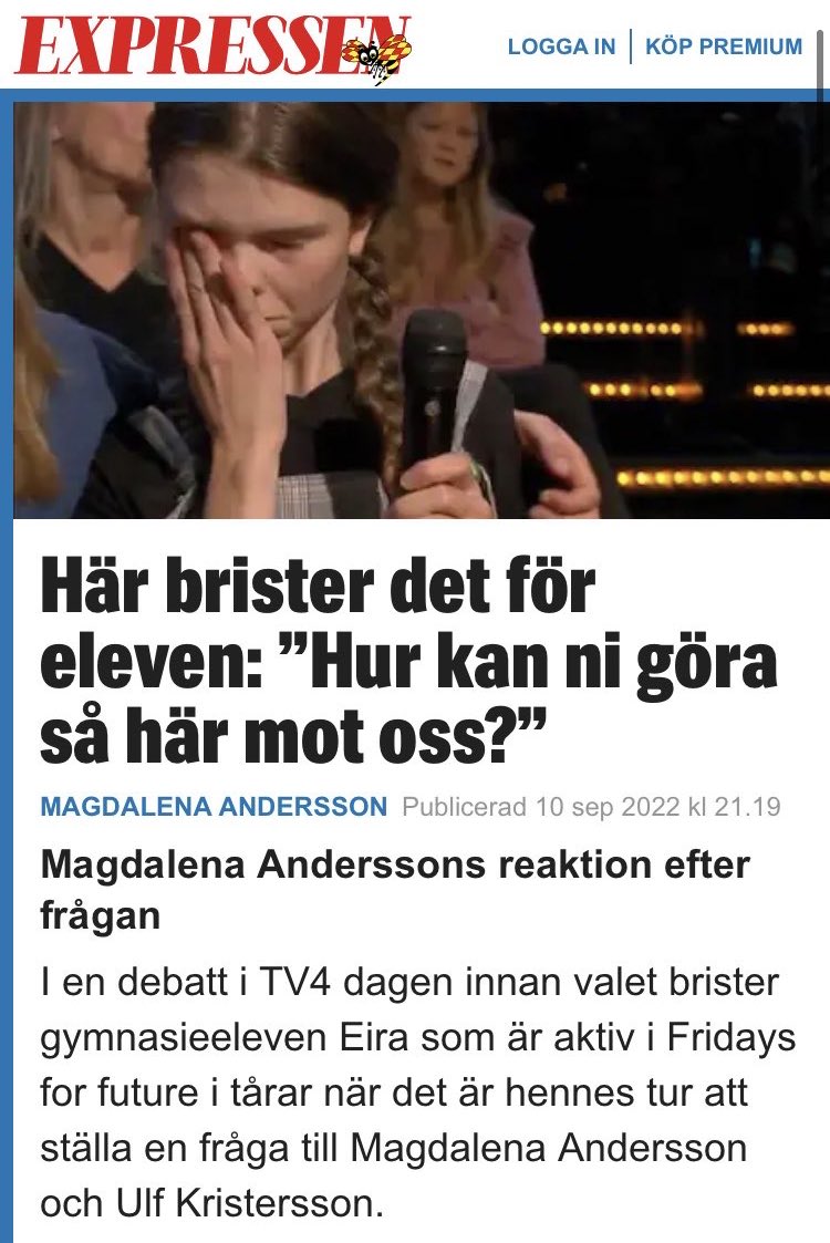 Annie Lööf On Twitter Att Unga Människor Gråter För Att Politiker Inte Tar Deras Oro Och