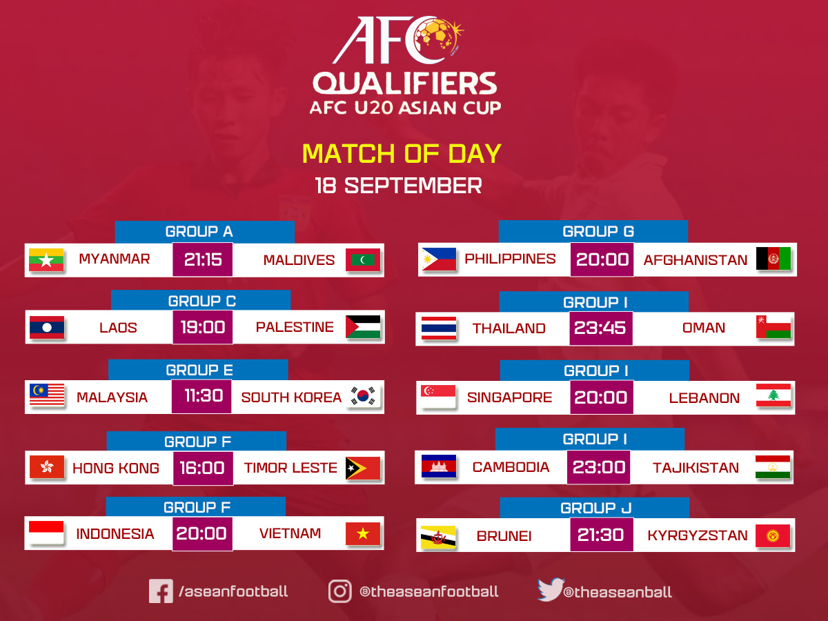 ASEAN FOOTBALL on Twitter: "2023 AFC U20 ASIAN CUP QUALIFIERS (UTC+7) Here is the schedule of ...