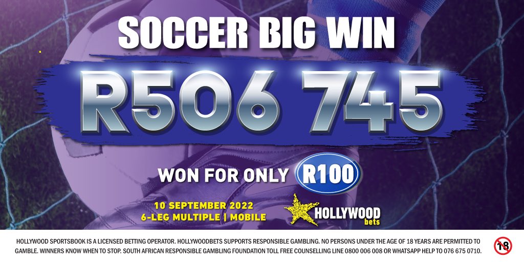 Hollywoodbets on Twitter: "⚽️BIG WIN⚽️ One very lucky punter struck big winning R506 745 for ...
