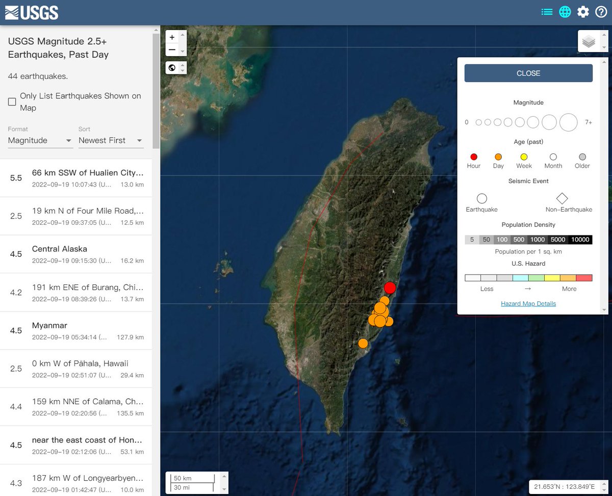 外汇交易员 on Twitter: "USGS数据显示，台湾花莲县今晨再度发生5.5级地震，震源深度13千米。"