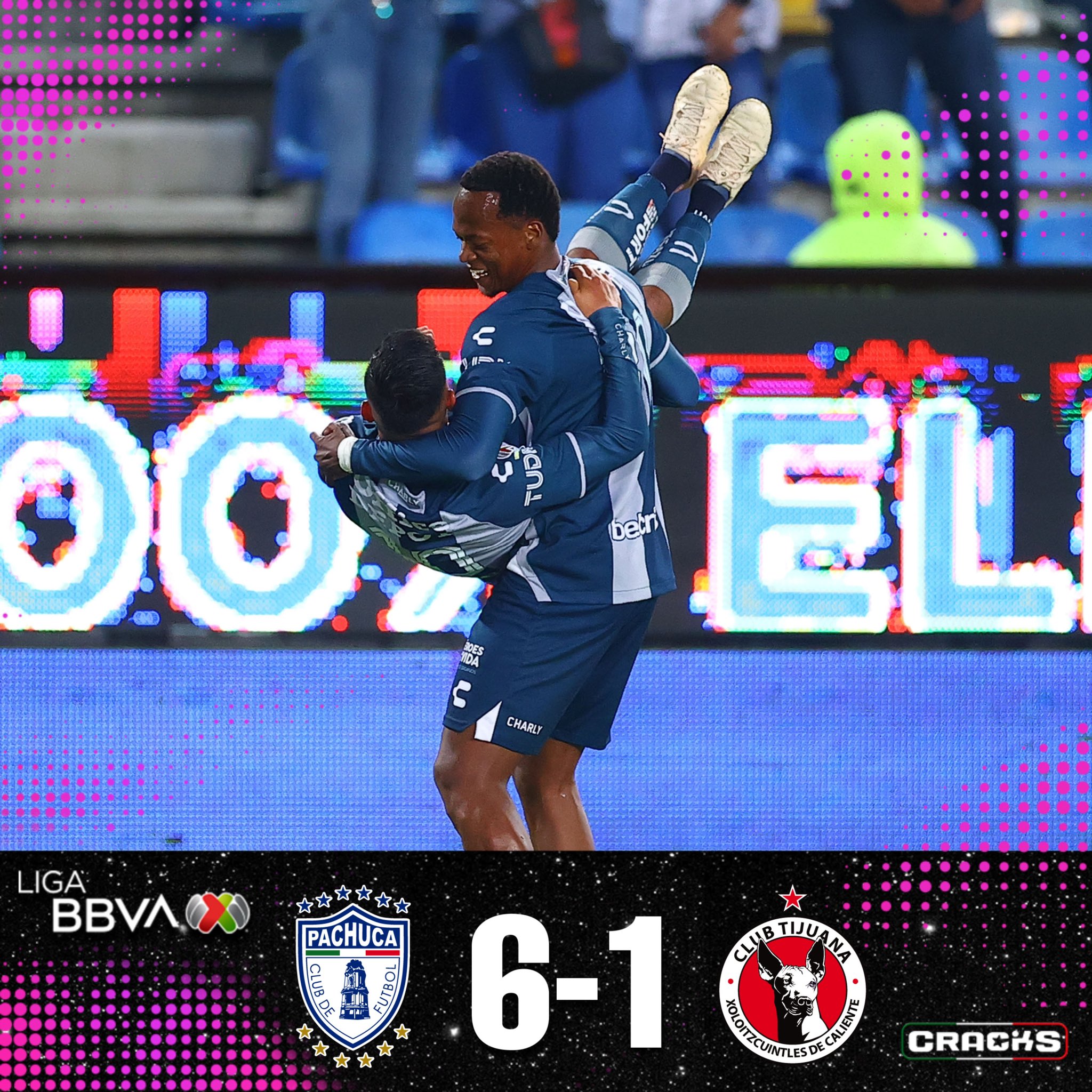 CRACKS MX on Twitter: "🅿️ 6-1 🐕 🏟 Hidalgo ⏱ Final 🎙 ¡6OLEADA EN PACHUCA! 😵‍💫 Los Tuzos se lucen ...