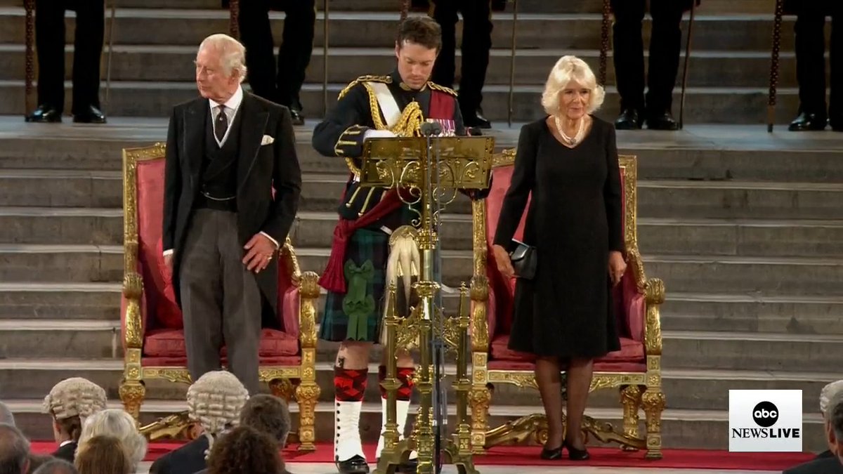 King Charles III arrives at Westminster Hall to meet with both houses ...