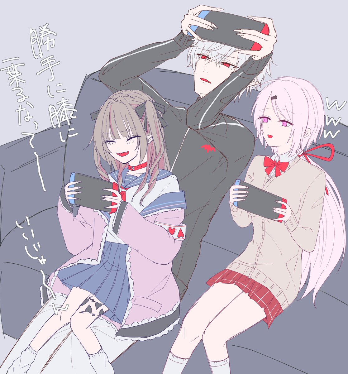 葛葉(にじさんじゲーマーズ) ,魔界ノりりむ ,椎名唯華 「#KuzArt #しいなーと #りりむとおえかき 膝に座るのかわいすぎる妄想ら」|かりんとうぁぅぁぅのイラスト